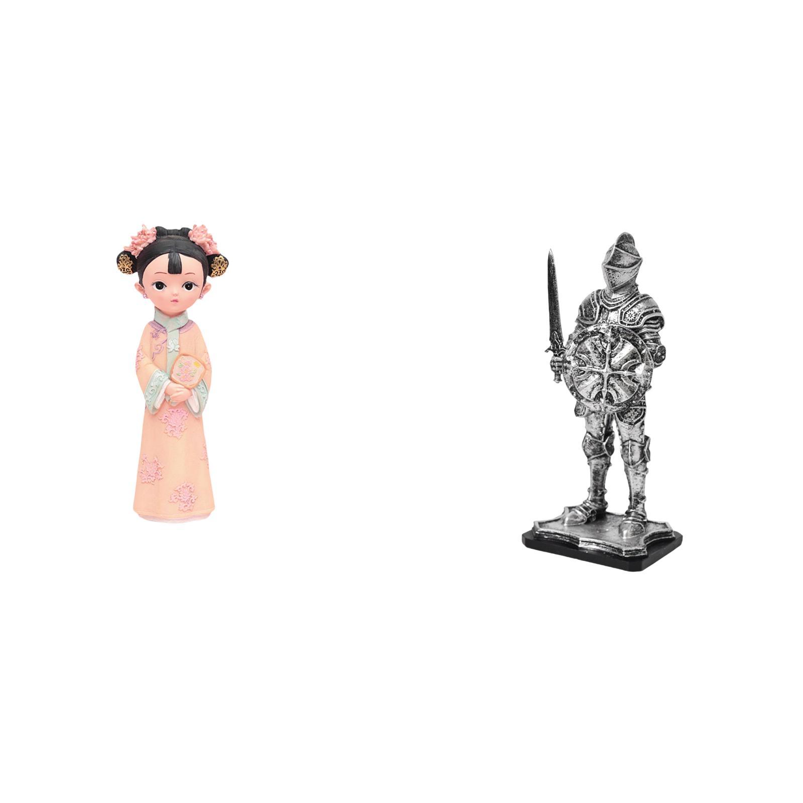 2 Pieces Resin Doll Statue Knight Figurine Decorative Tabletop Ornament ...
