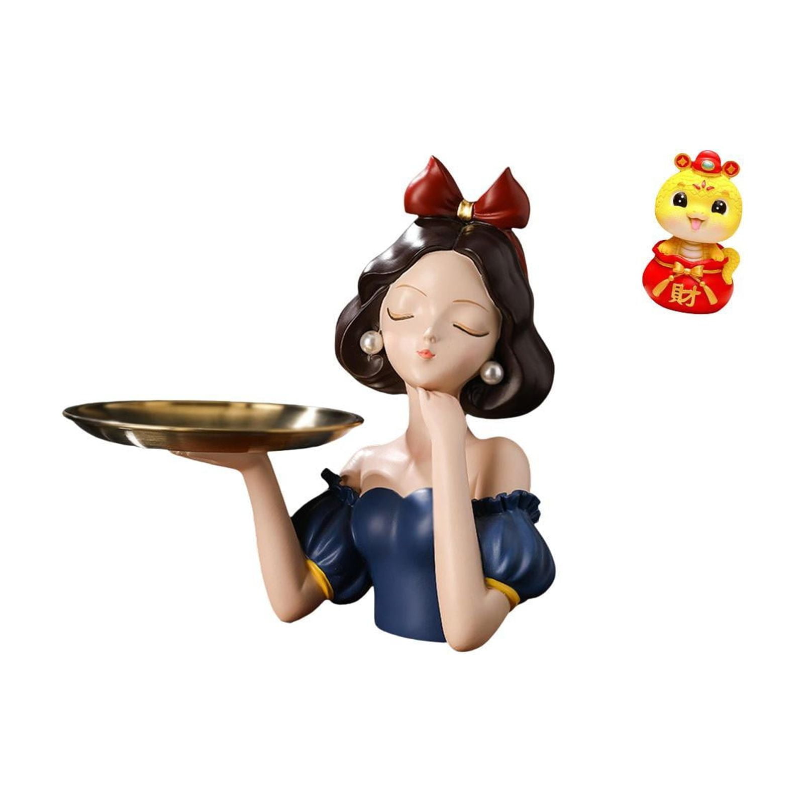 2 Pieces Resin Girl Figurine Statue Key Holder Tray Snake Dish ...