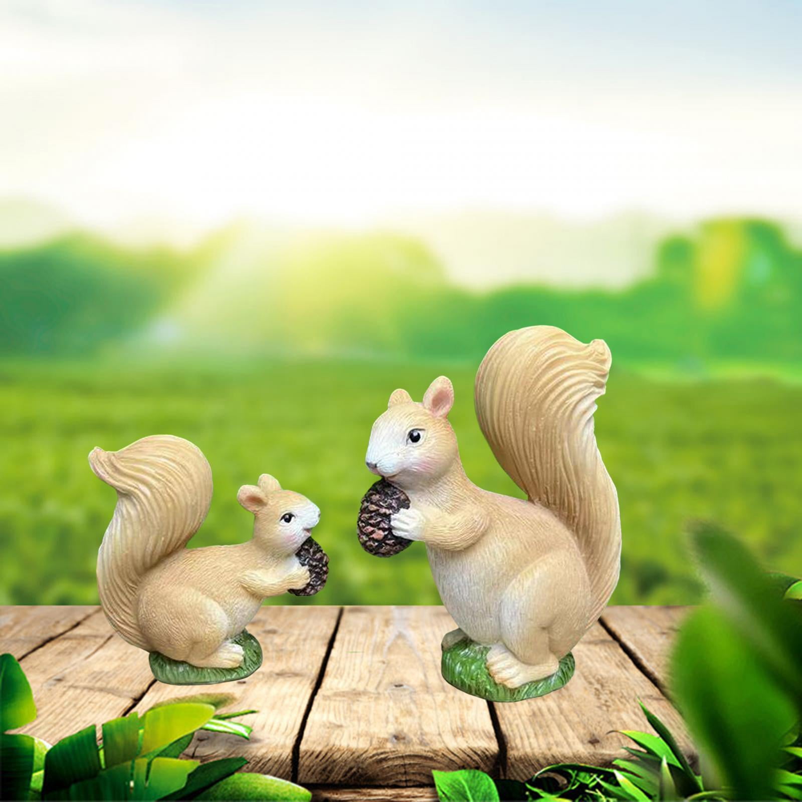 2 Pieces Resin Squirrel Figurines Fariy Garden Sculpture Handpainted ...