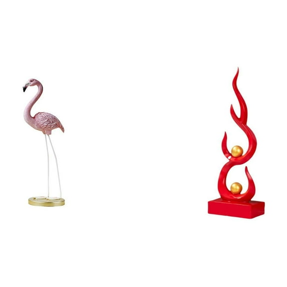 2 Pieces Resin Statue Flamingo Bird Figurine Abstract Fire Sculpture ...