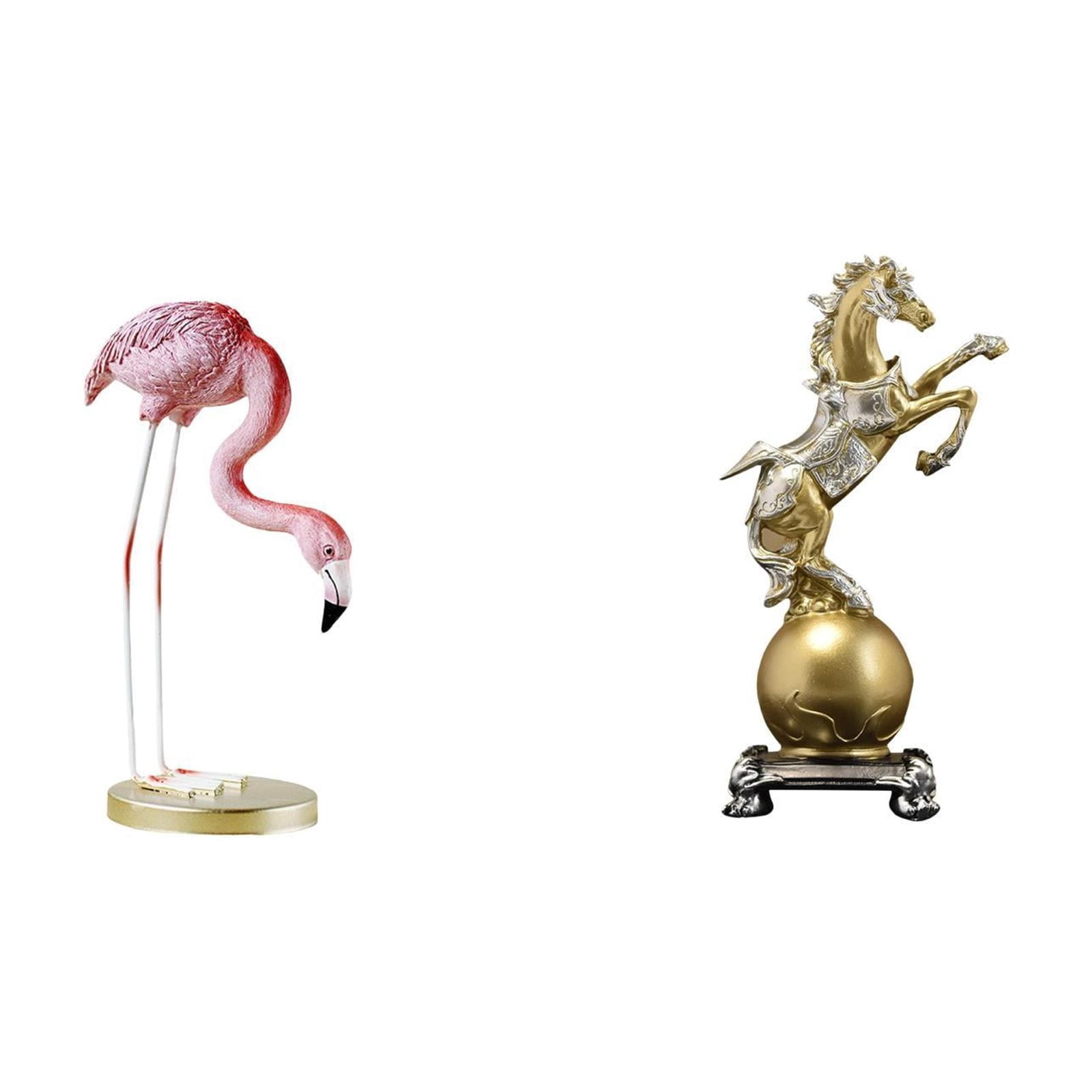 2 Pieces Resin Statue Flamingo Horse Hand Painted Decorative Figurine ...