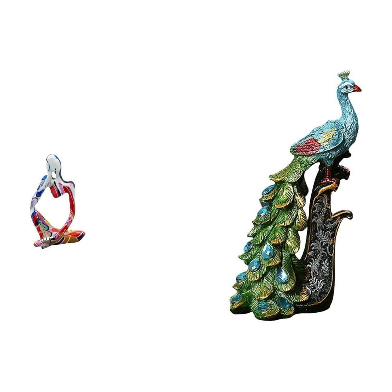 2 Pieces Resin Statue Peacock Figurine Sculpture Unique Handmade ...