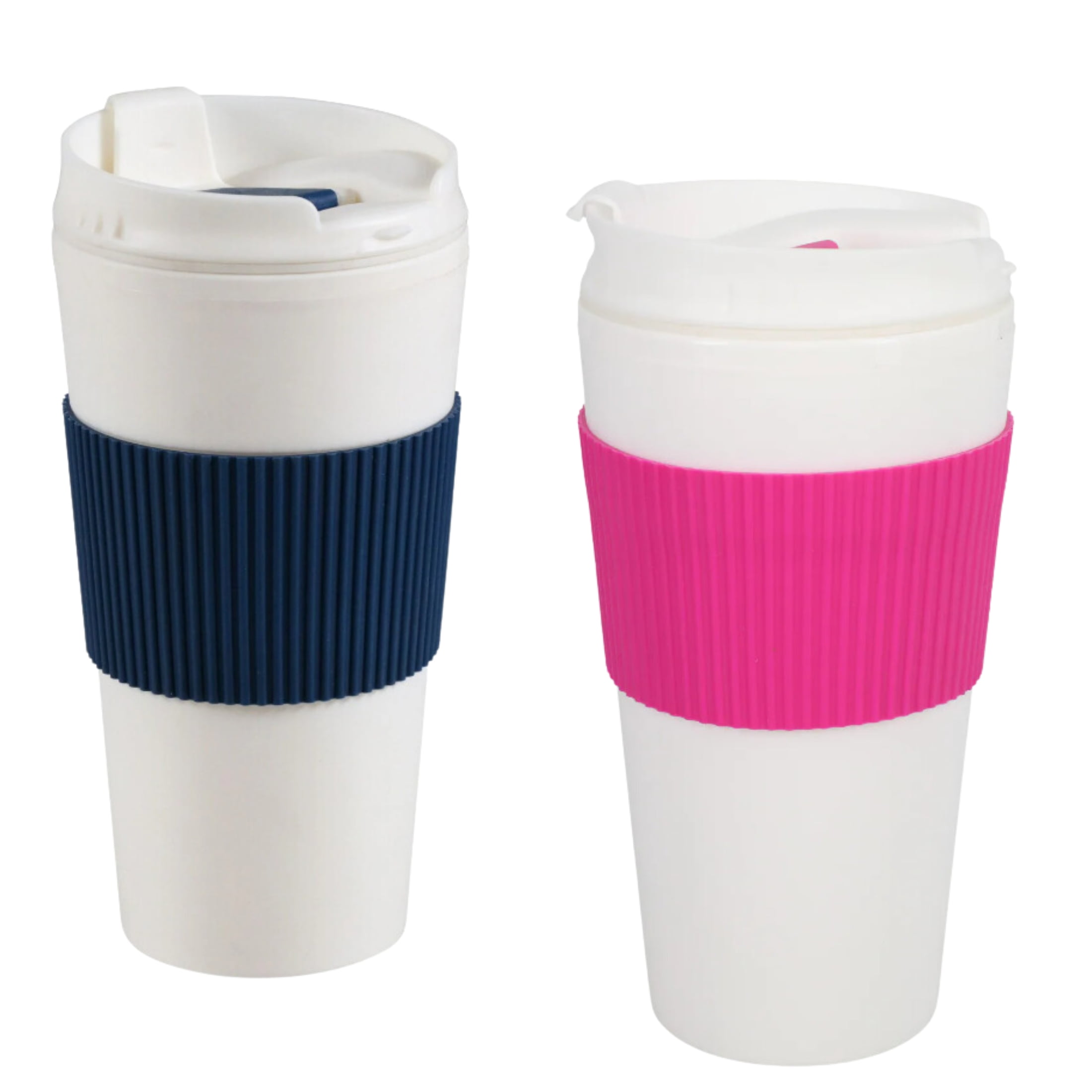 2 Pieces Reusable Cup with Lid with Pink and Blue Sleeves Design ...