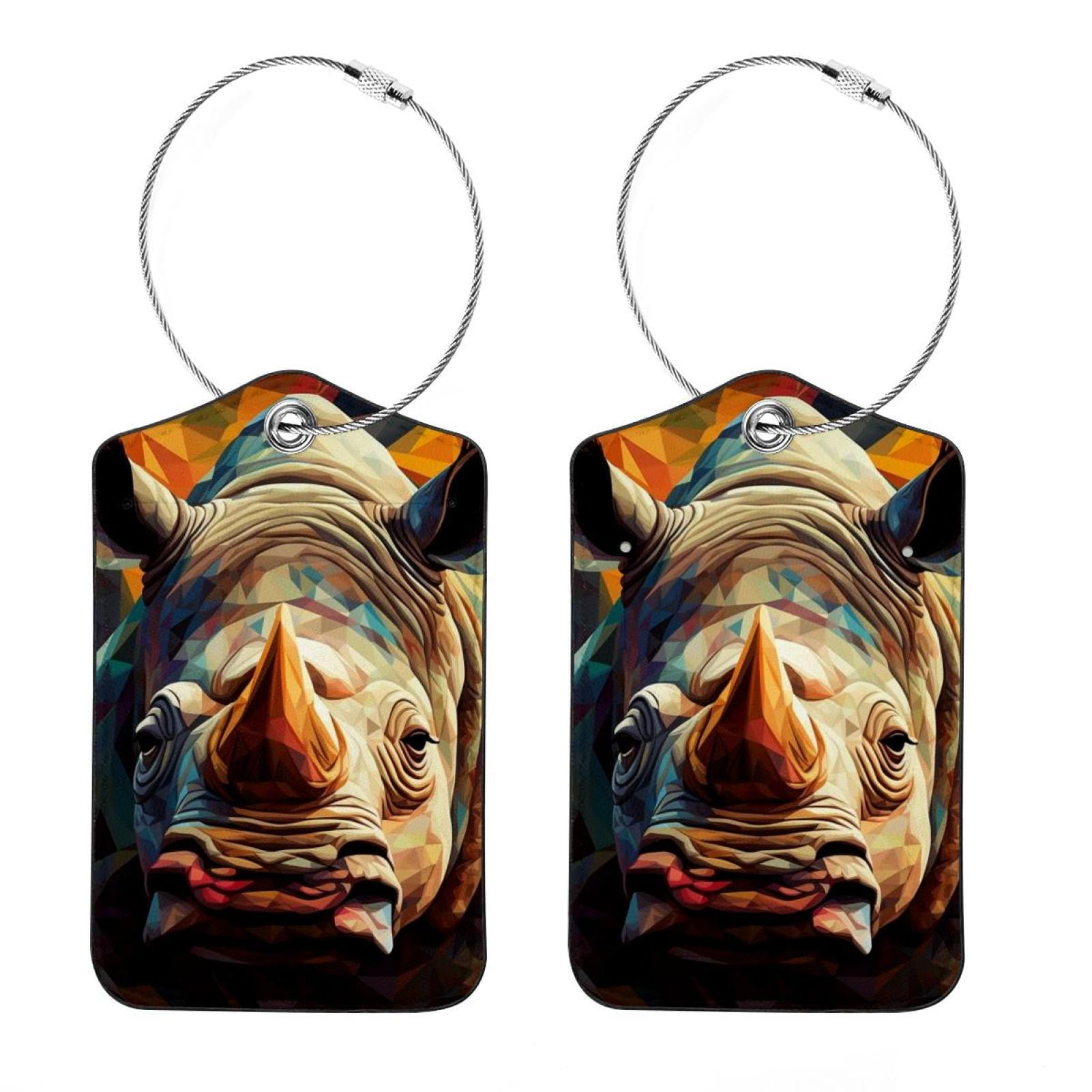 2 Pieces Rhinoceros Luggage Tags, Privacy Cover ID Label with Loop and ...