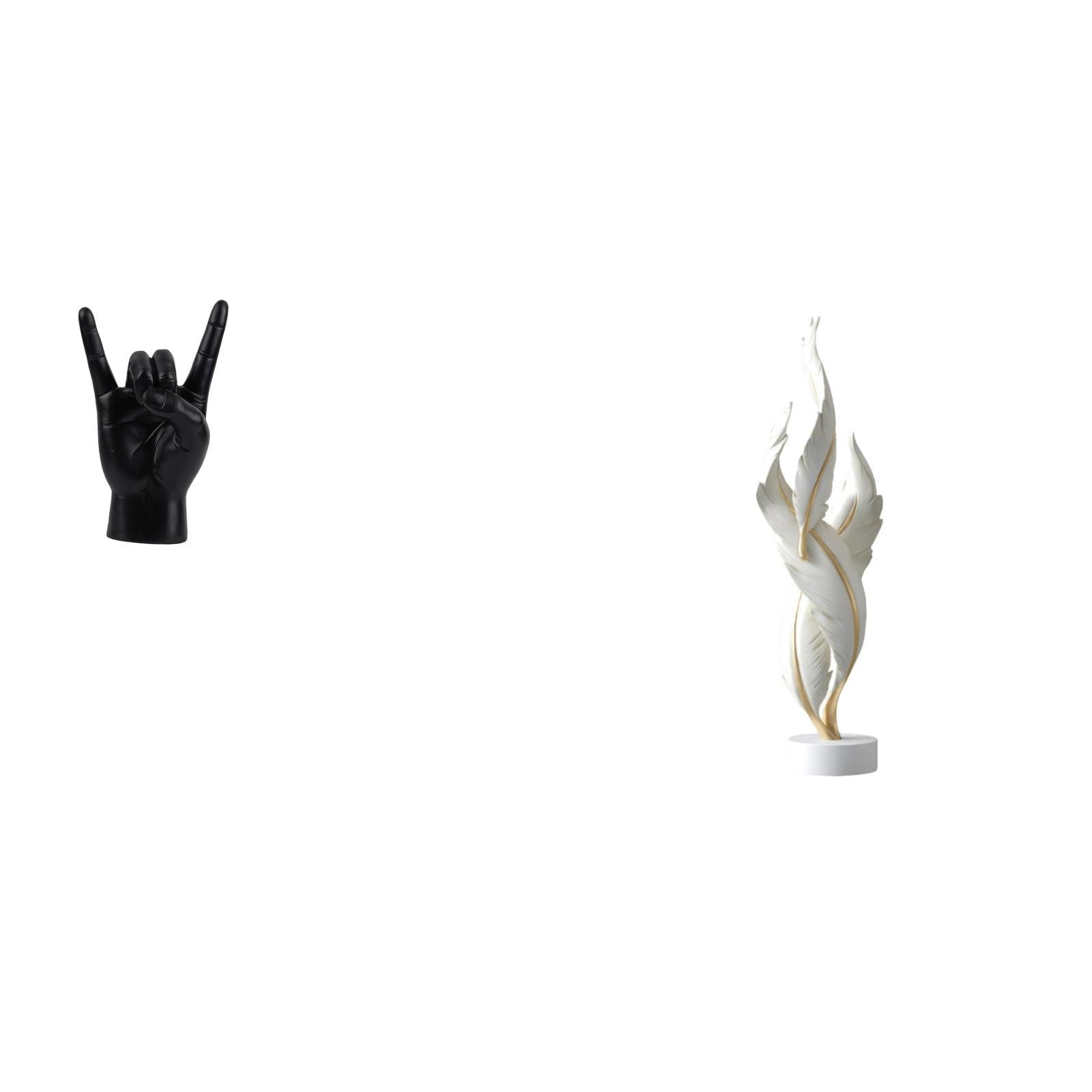 2 Pieces Rock Gesture Statue Feather Sculpture Hand Figurine Resin ...