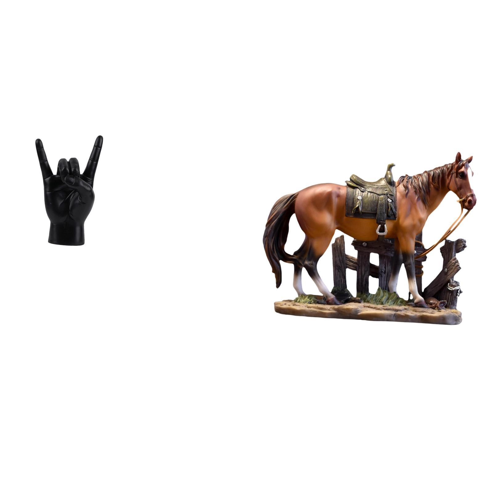 2 Pieces Rock Gesture Statue Horse Figurine Resin Sculpture Modern ...