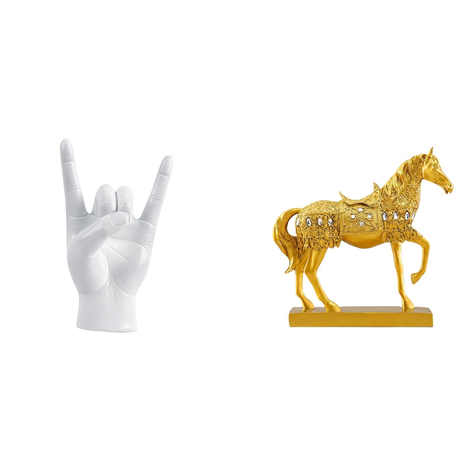 2 Pieces Rock Gesture Statue Horse Figurine Sculpture Resin Material ...