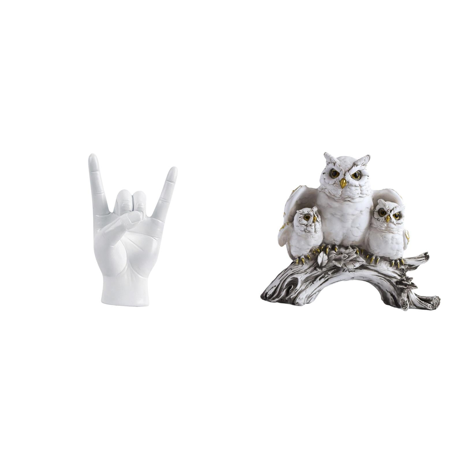 2 Pieces Rock Gesture Statue Owl Figurine Hand Sculpture Resin Material ...
