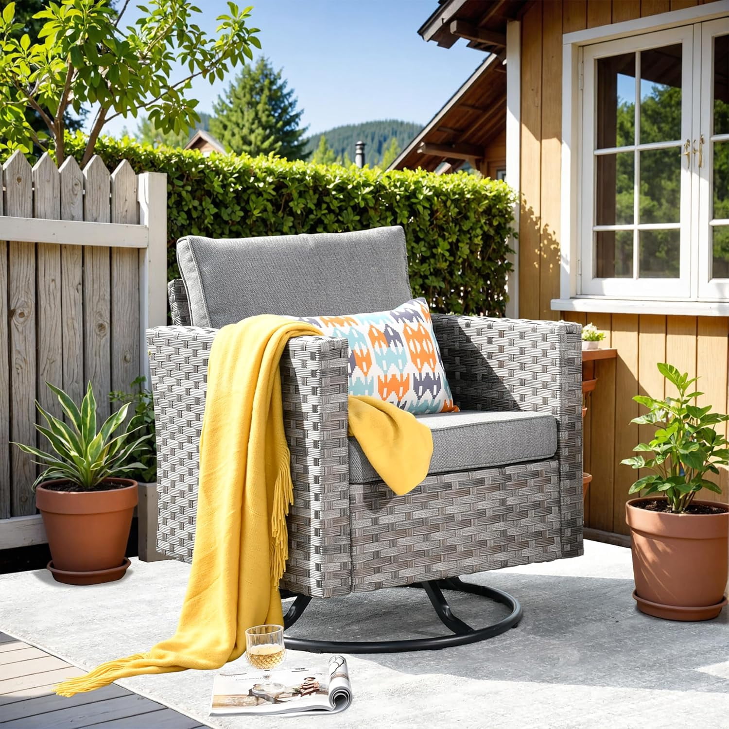 2 Pieces Rocking Chair Set with Side Outdoor Wicker Chair with Glass ...