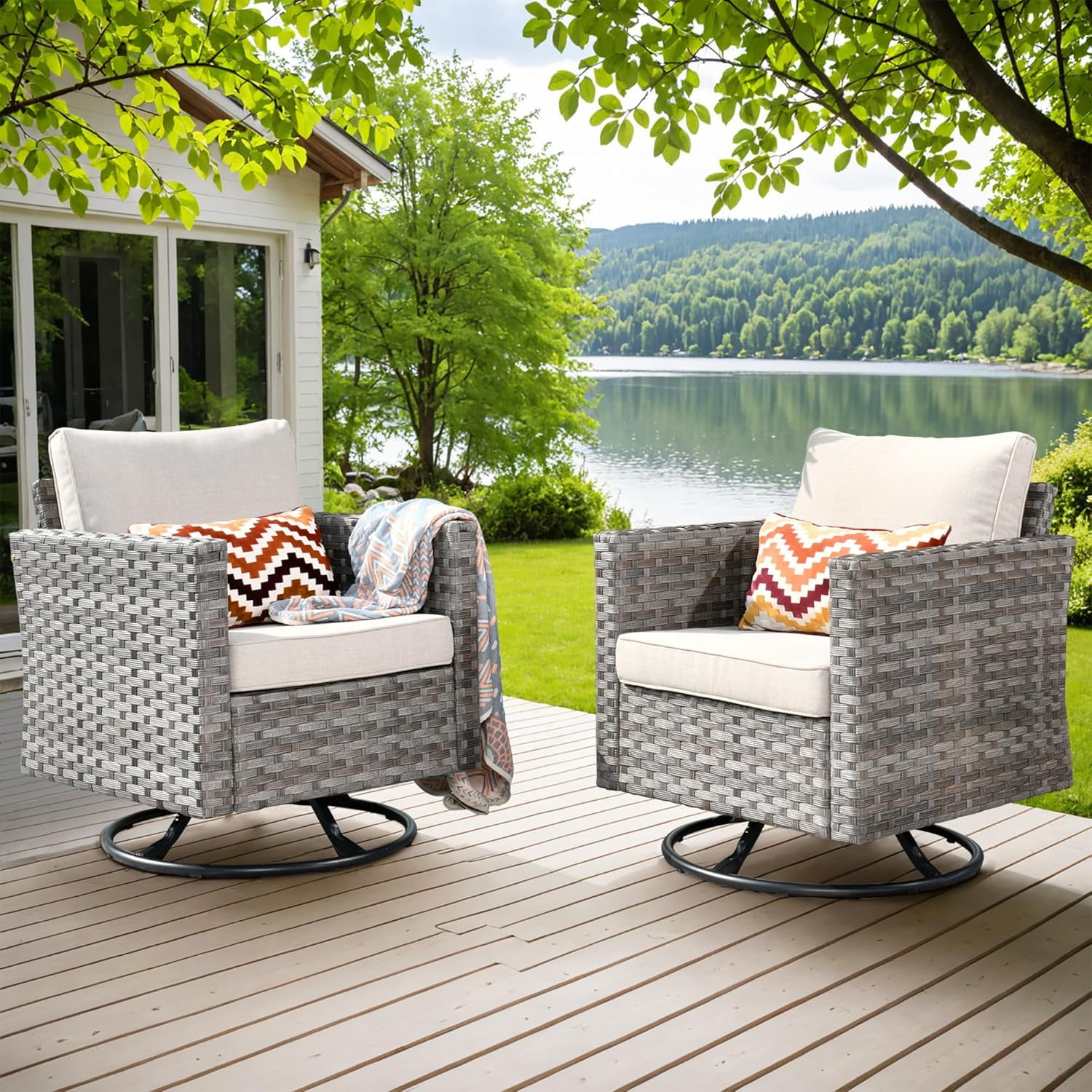 2 Pieces Rocking Chair Set with Side Outdoor Wicker Chair with Glass ...
