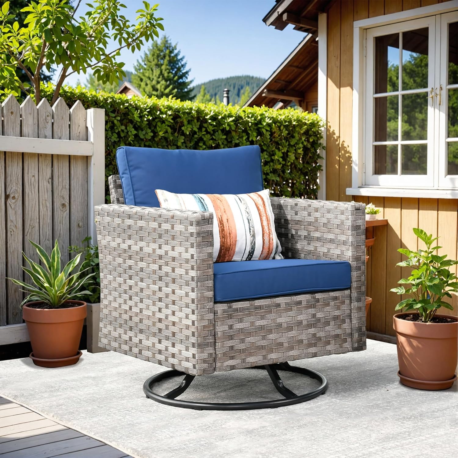 2 Pieces Rocking Chair Set with Side Outdoor Wicker Chair with Glass ...