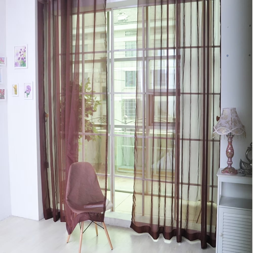 2 Pieces Rod Pocket Sheer Curtains Light Blocking for Bedroom and Patio ...
