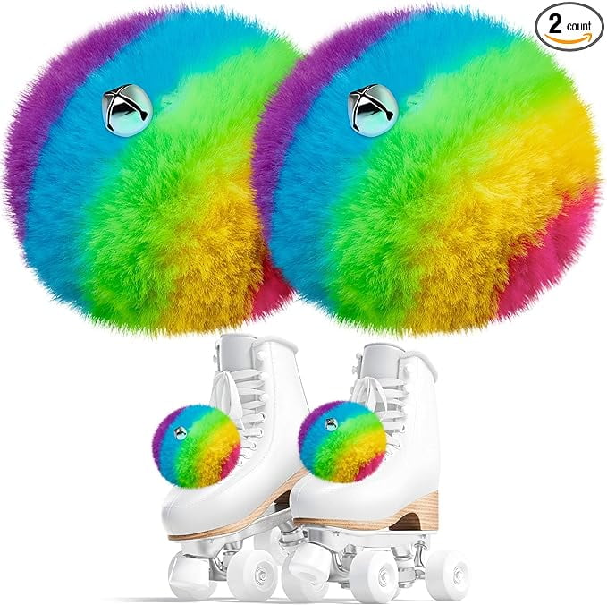 2 Pieces Roller Skate Pom Poms with Bells for Women Girls Princess ...