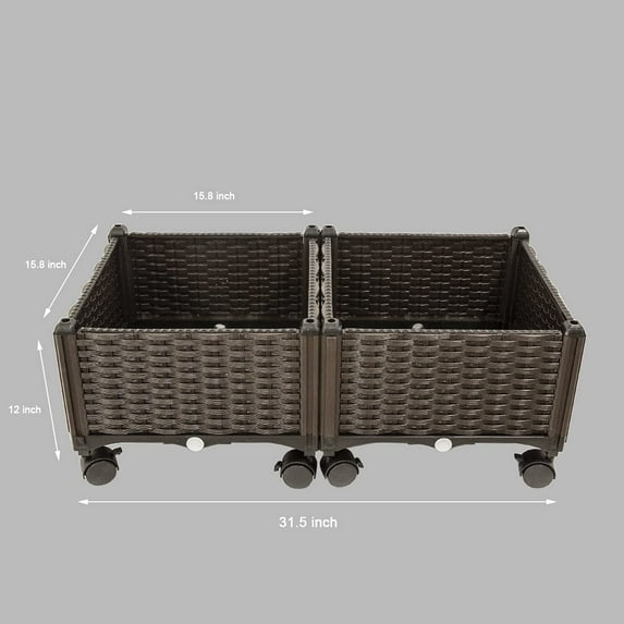 2 Pieces Rolling Garden Bed Brown Plastic w/Self-Watering Design ...