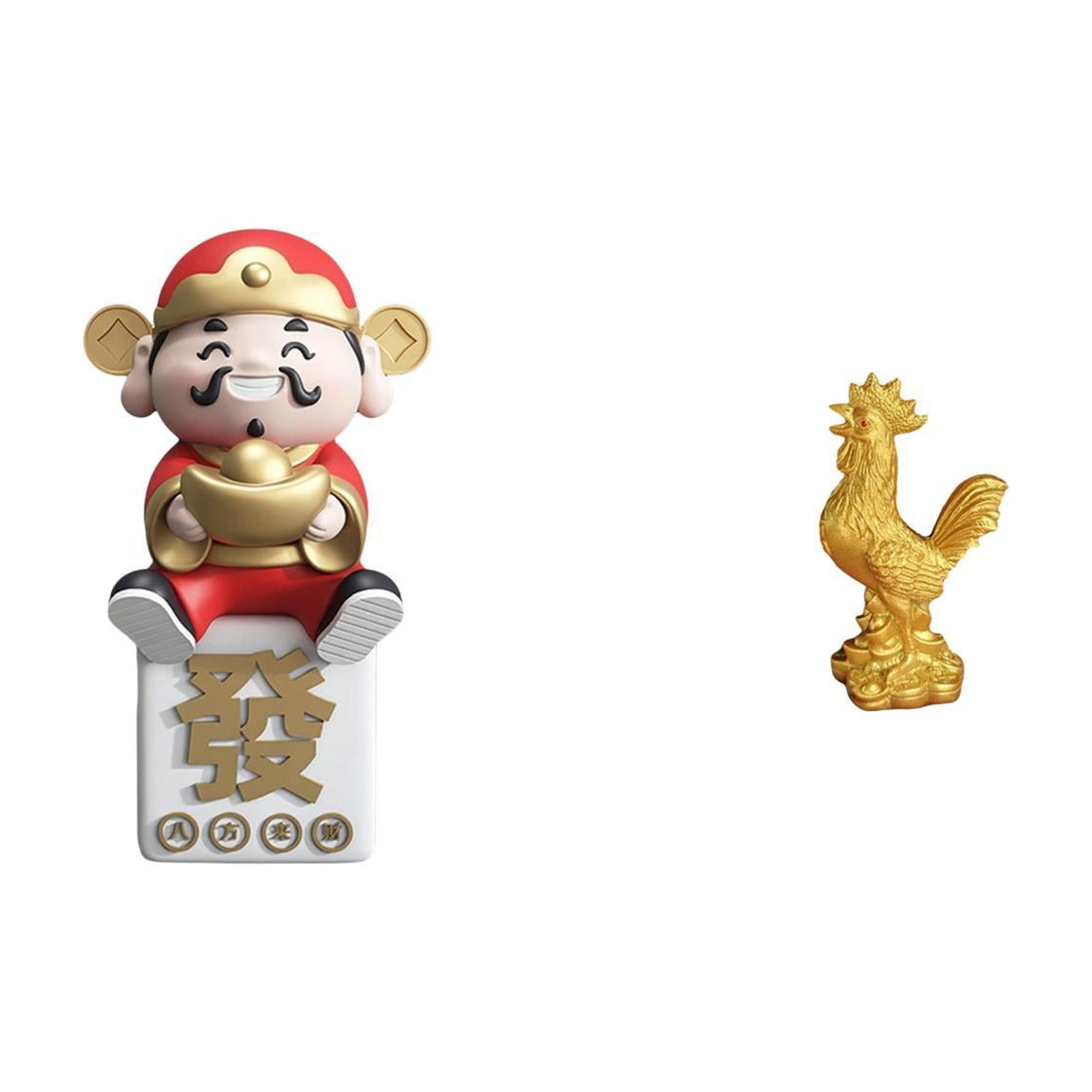 2 Pieces Rooster Figurine God of Fortune Statue Chicken Sculpture Resin ...