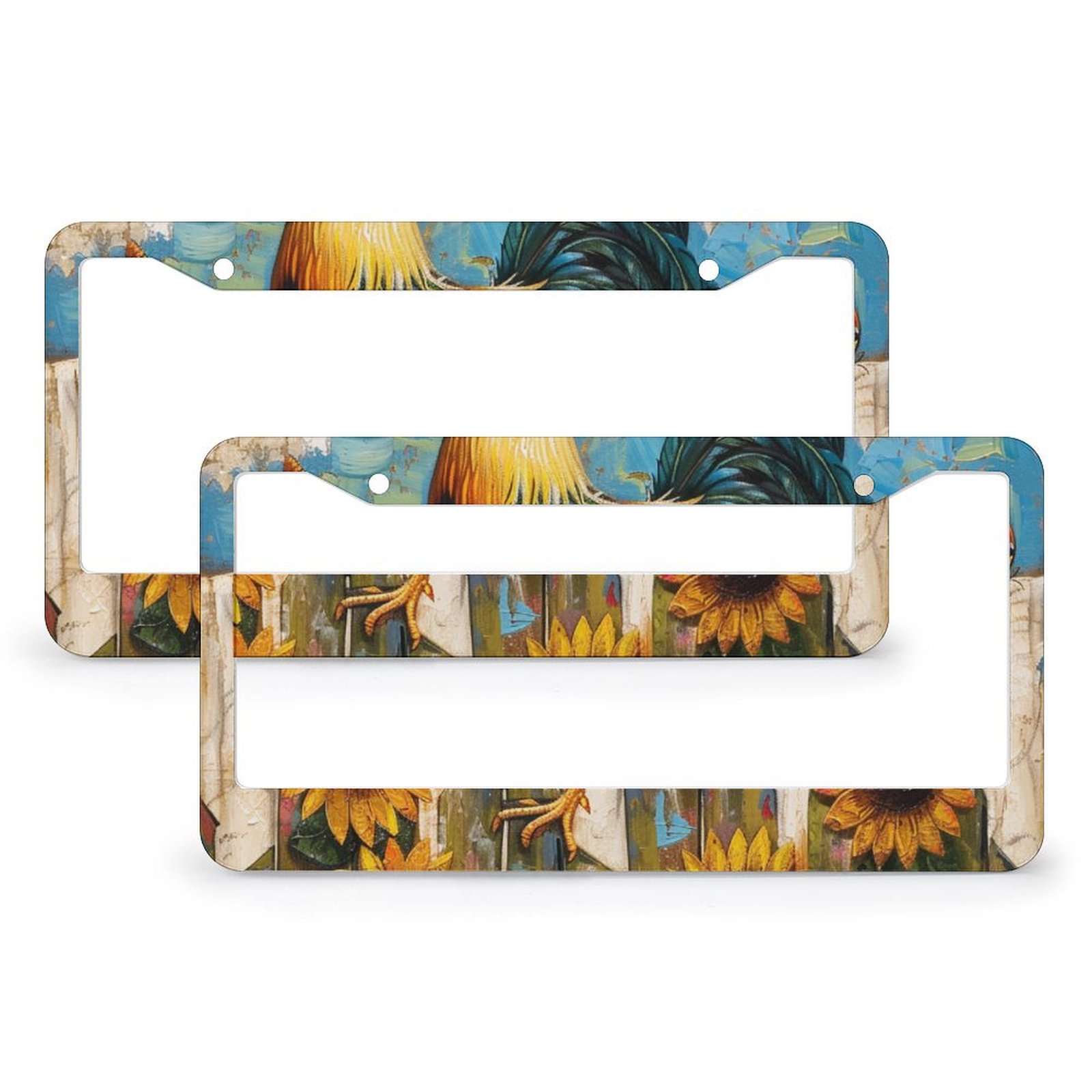2 Pieces Rooster Surrounded By Sunflowers And Butterflies License Plate ...