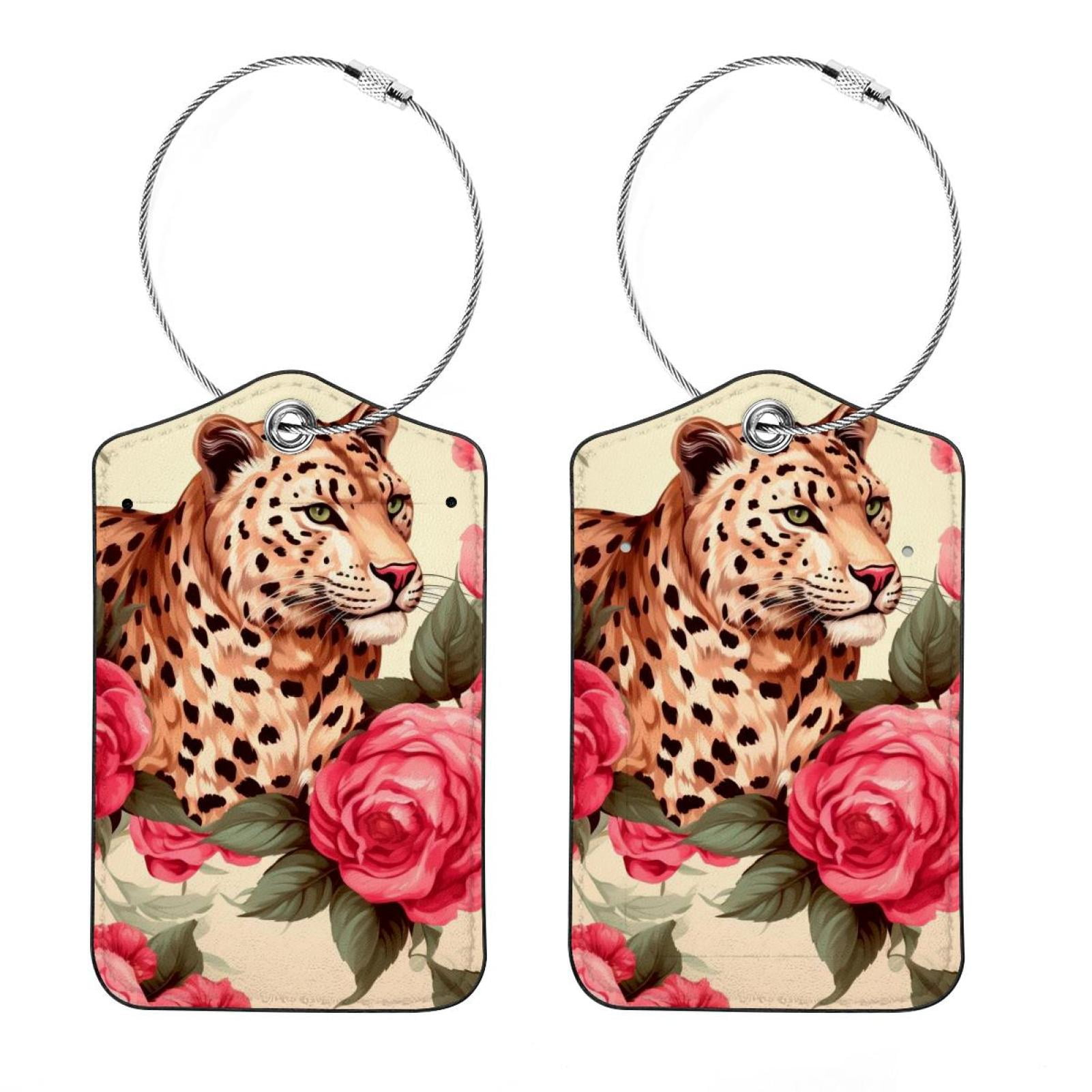 2 Pieces Rose Leopard Luggage Tags, Privacy Cover ID Label with Loop ...