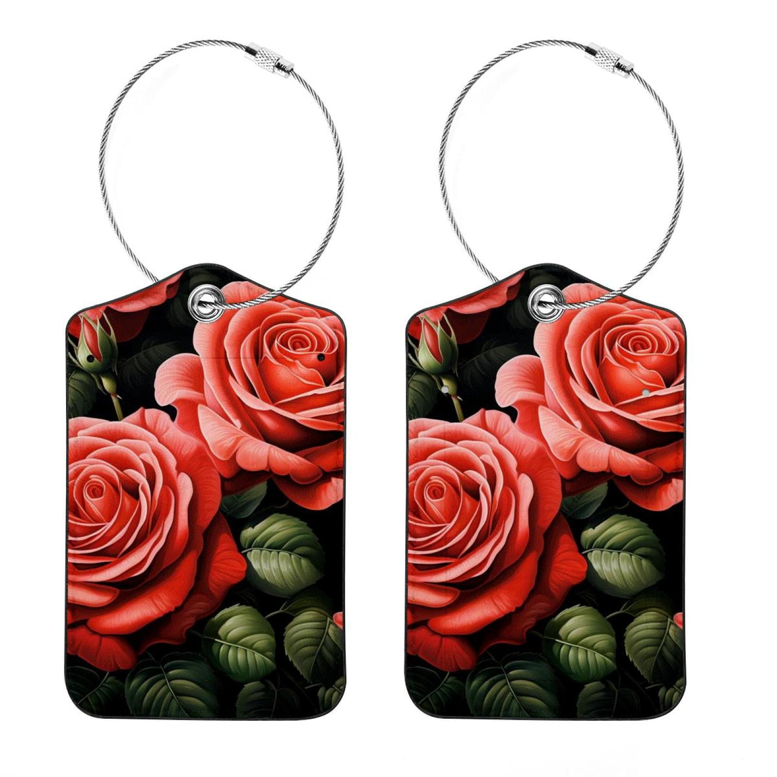 2 Pieces Rose Luggage Tags with Full Back Privacy Cover /Steel Loops ...