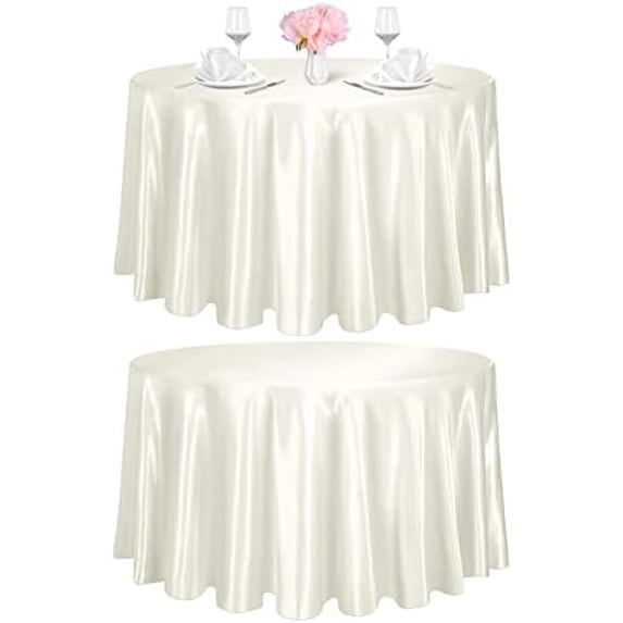 2 Pieces Round Satin Tablecloth 120 Inches Overlay Table Cover Smooth ...