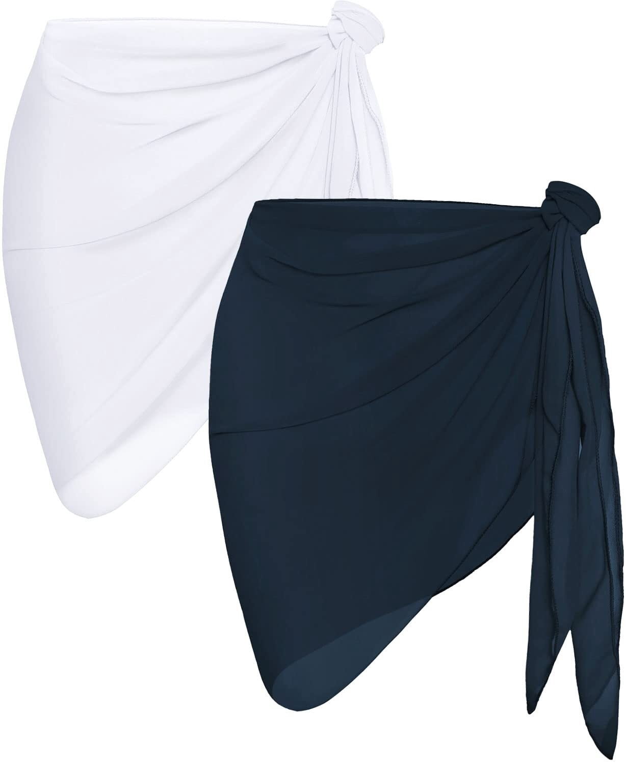 2 Pieces Sarong Cover Ups for Women Beach Bathing Suit Wrap Sheer Short ...