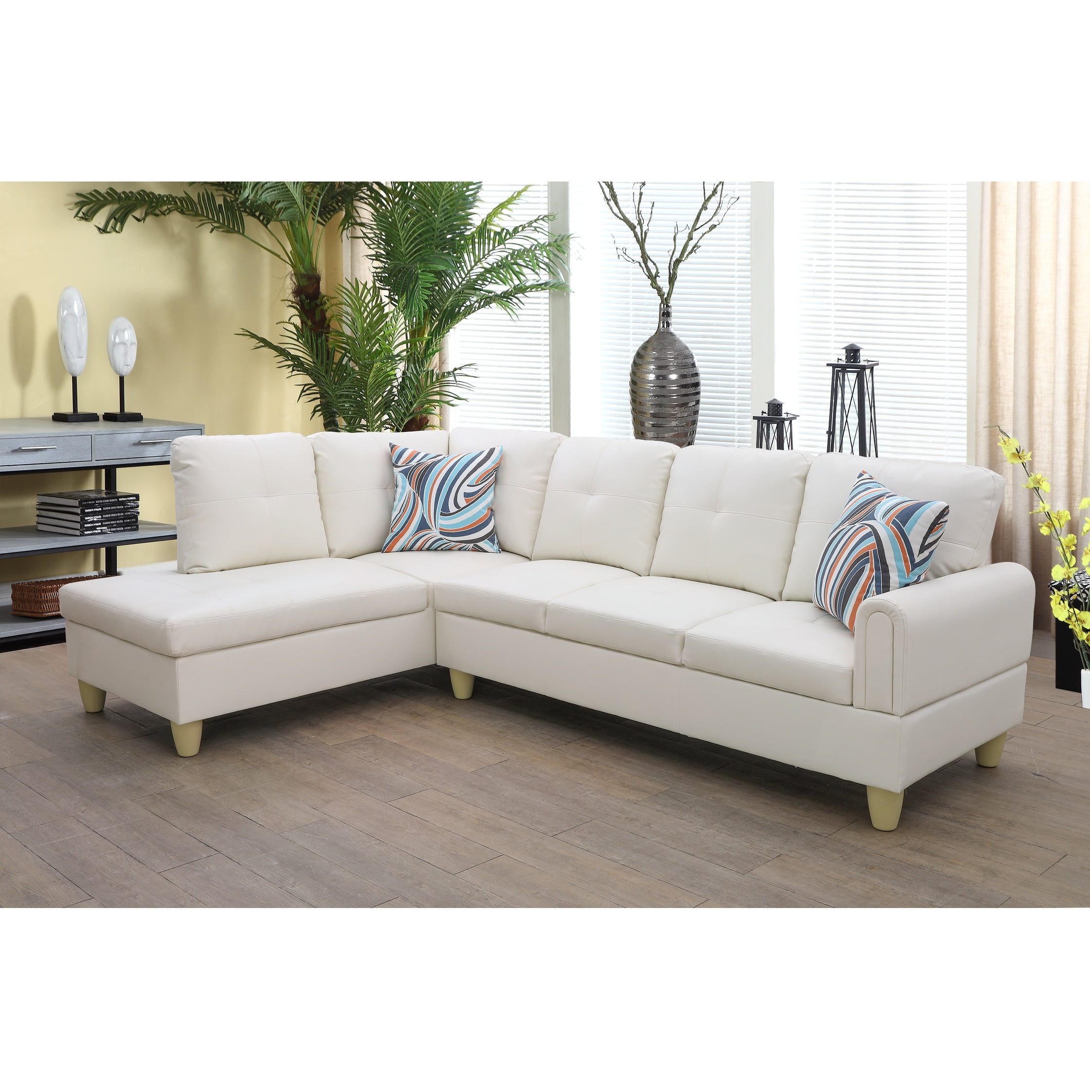 2-Pieces Sectional Sofa & Chaise,Off-White,Faux Leather(09722A-2) - Walmart.com
