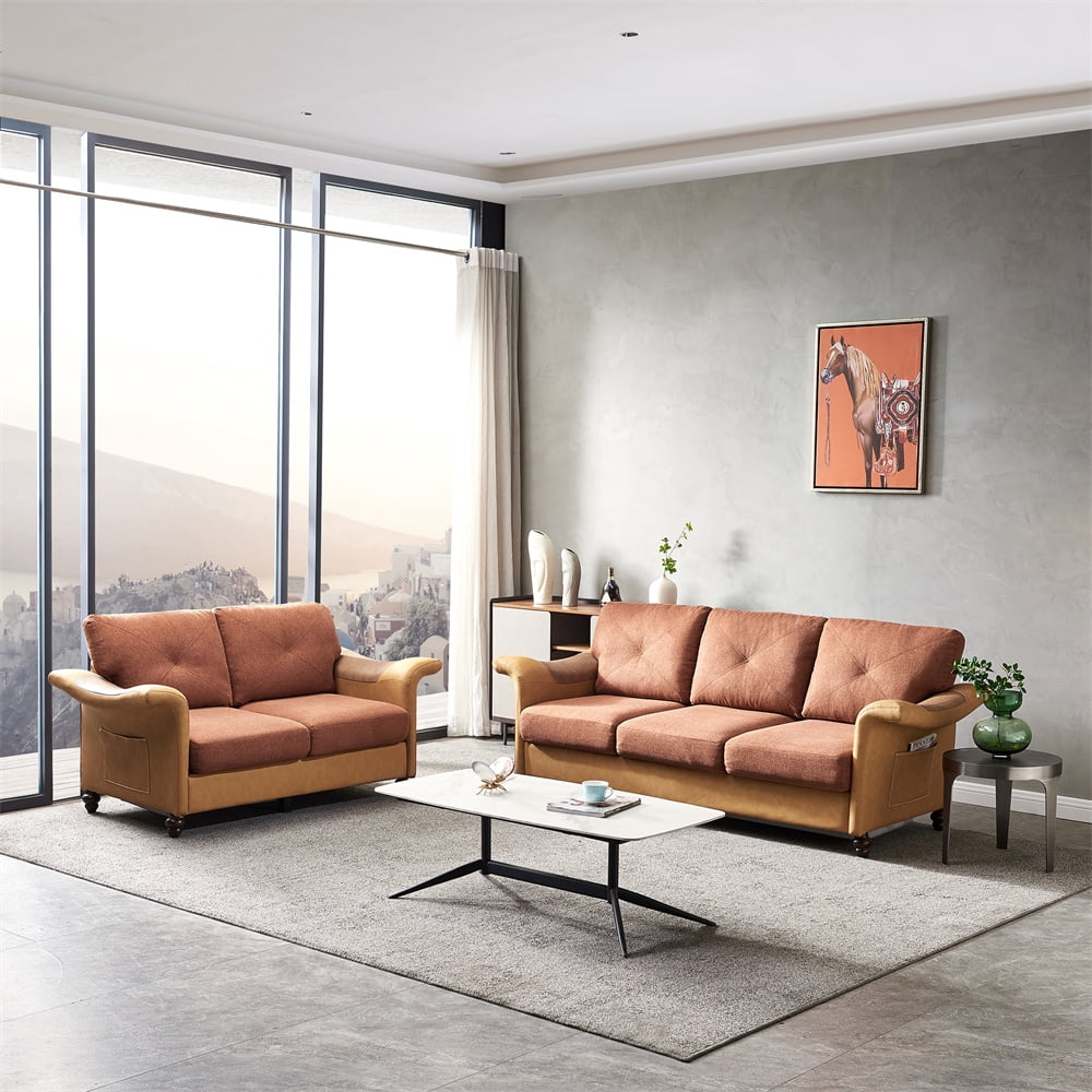 2 Pieces Sectional Sofa Set, Modern Fabric Upholstered Accent Sofa ...