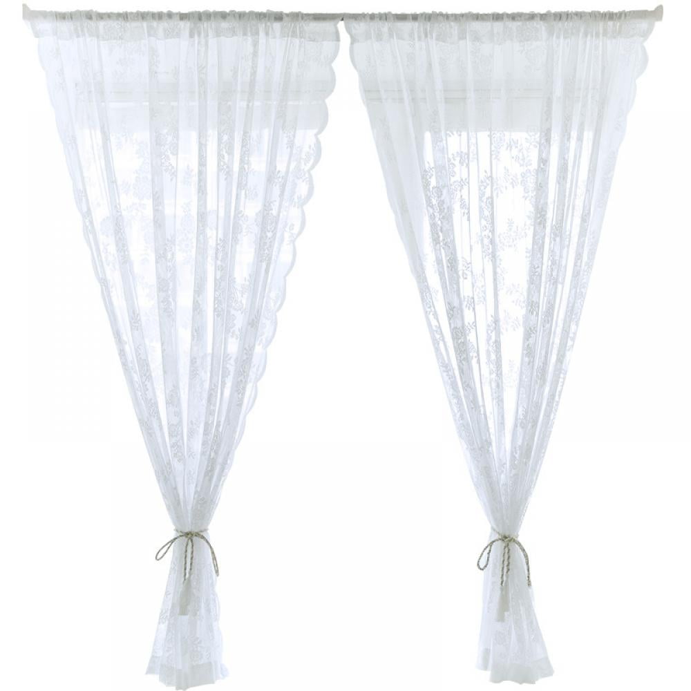 2 Pieces/Set Floral Lace Sheer Curtains - White Yarn Curtain Door ...