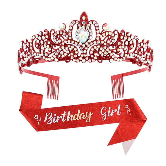 2 Pieces Set of Crystal Rhinestones Tiaras Headband and Sash Hair ...