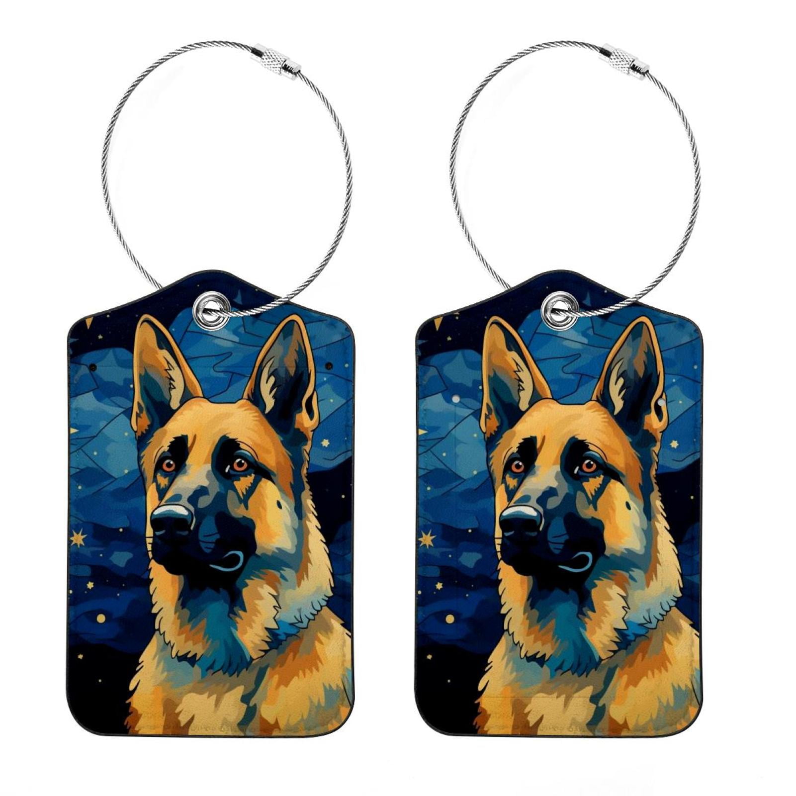 2 Pieces Shepherd Dog Luggage Tags with Full Back Privacy Cover /Steel ...