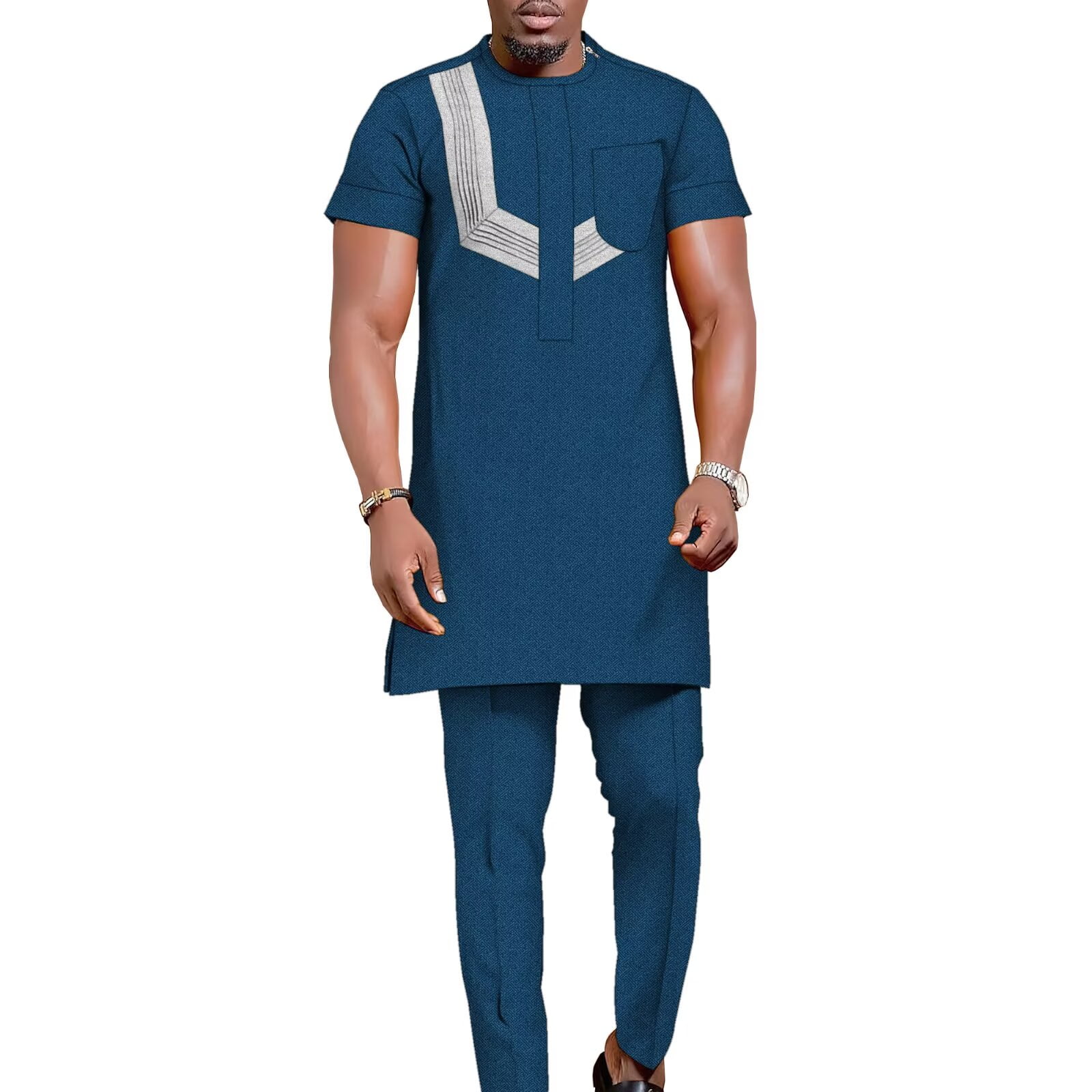 2 Pieces Shirt and Pants Set Mens African Clothing Bazin Riche African ...