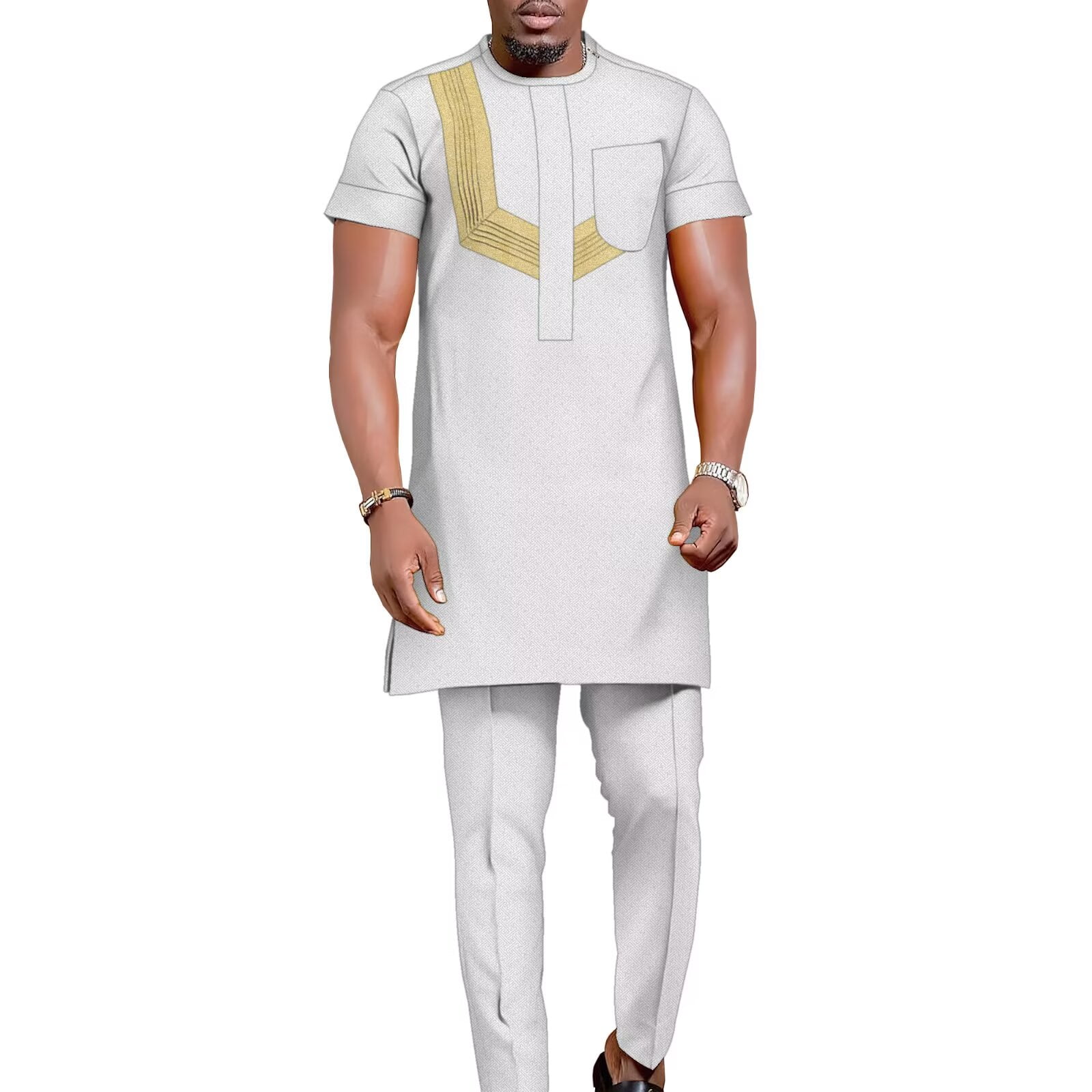 2 Pieces Shirt and Pants Set Mens African Clothing Bazin Riche African ...