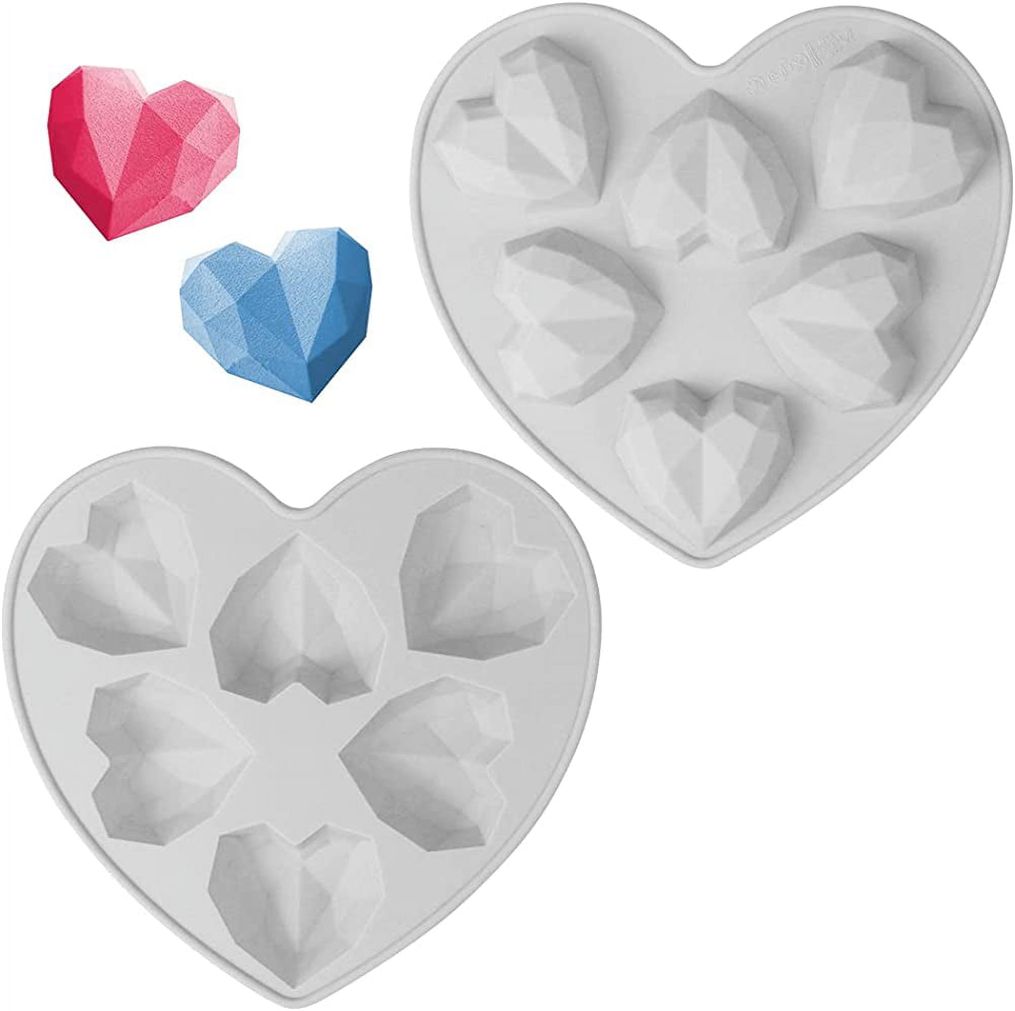 2 Pieces Silicone Heart Diamond Mold, 6-Diamond 3D Silicone Heart Cake ...