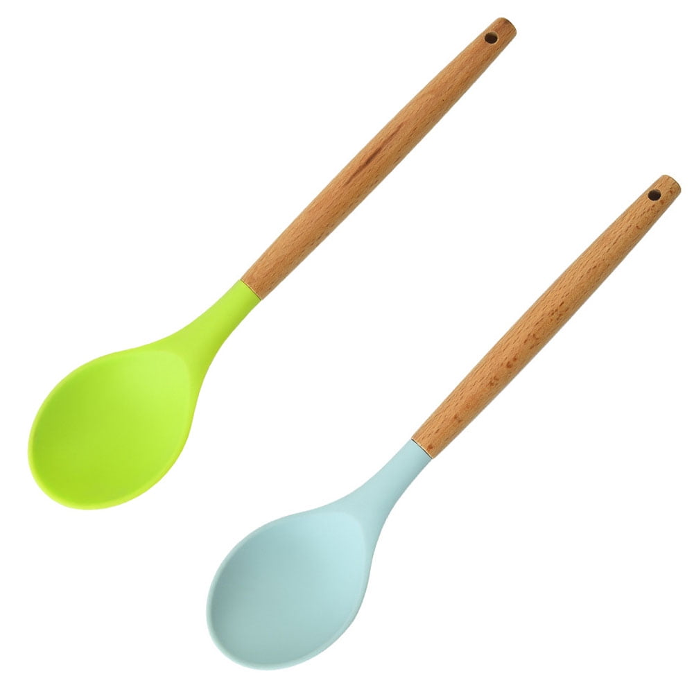 2 Pieces Silicone Nonstick Mixing Spoon Kitchen Cooking Spoons Serving ...