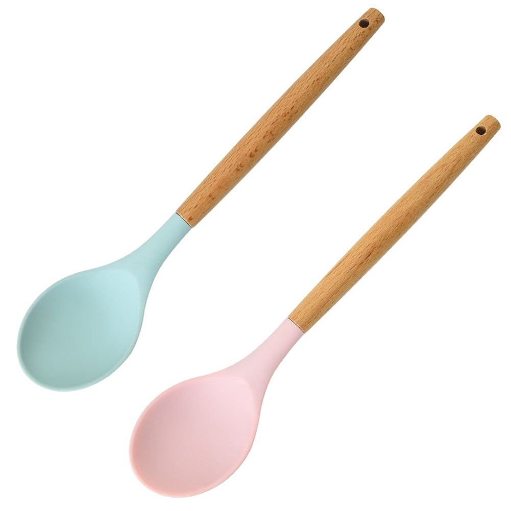 2 Pieces Silicone Nonstick Mixing Spoon Kitchen Cooking Spoons Serving ...