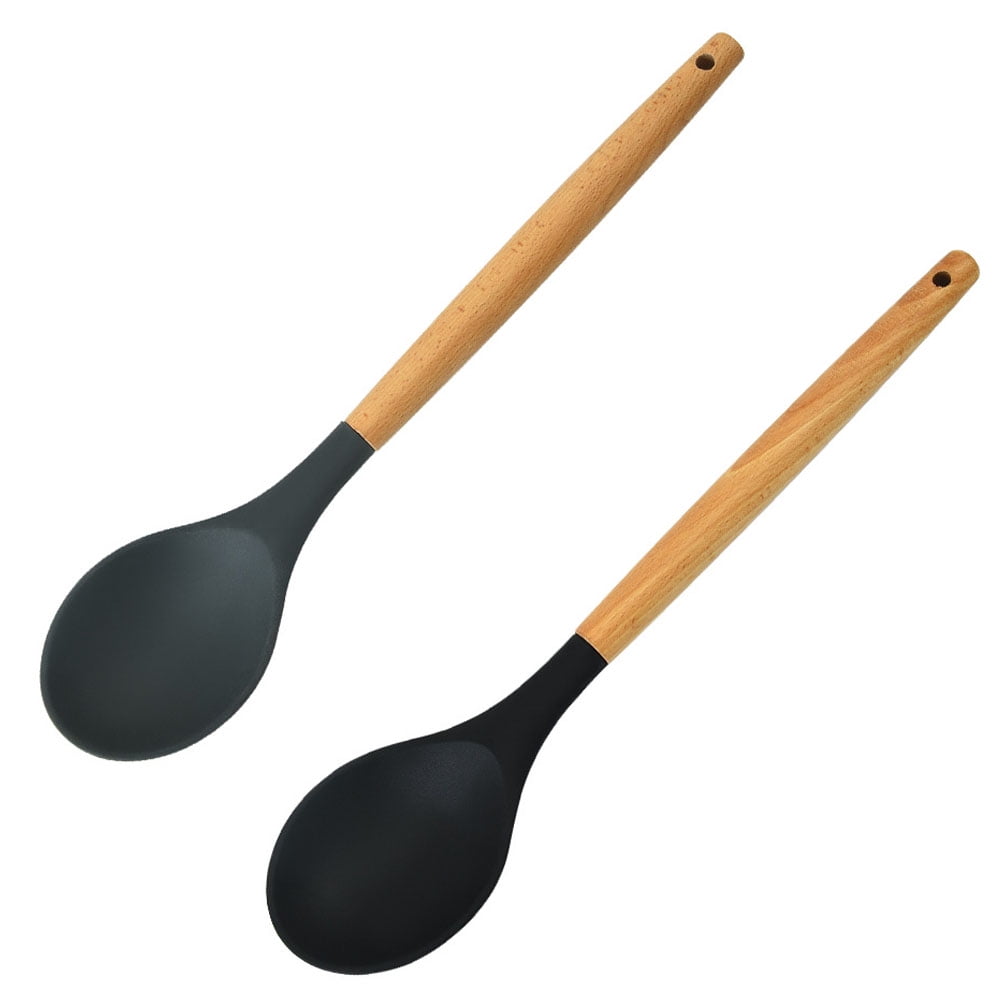 2 Pieces Silicone Nonstick Mixing Spoon Kitchen Cooking Spoons Serving ...