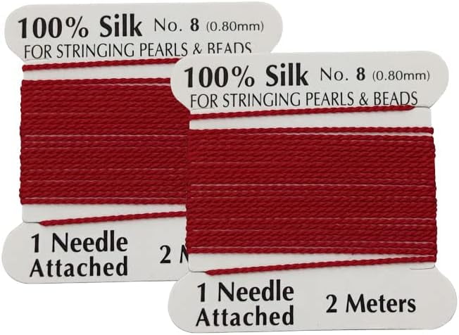 2 Pieces Silk Beading Cord Thread and Needle Size 8 Garnet Red Color ...