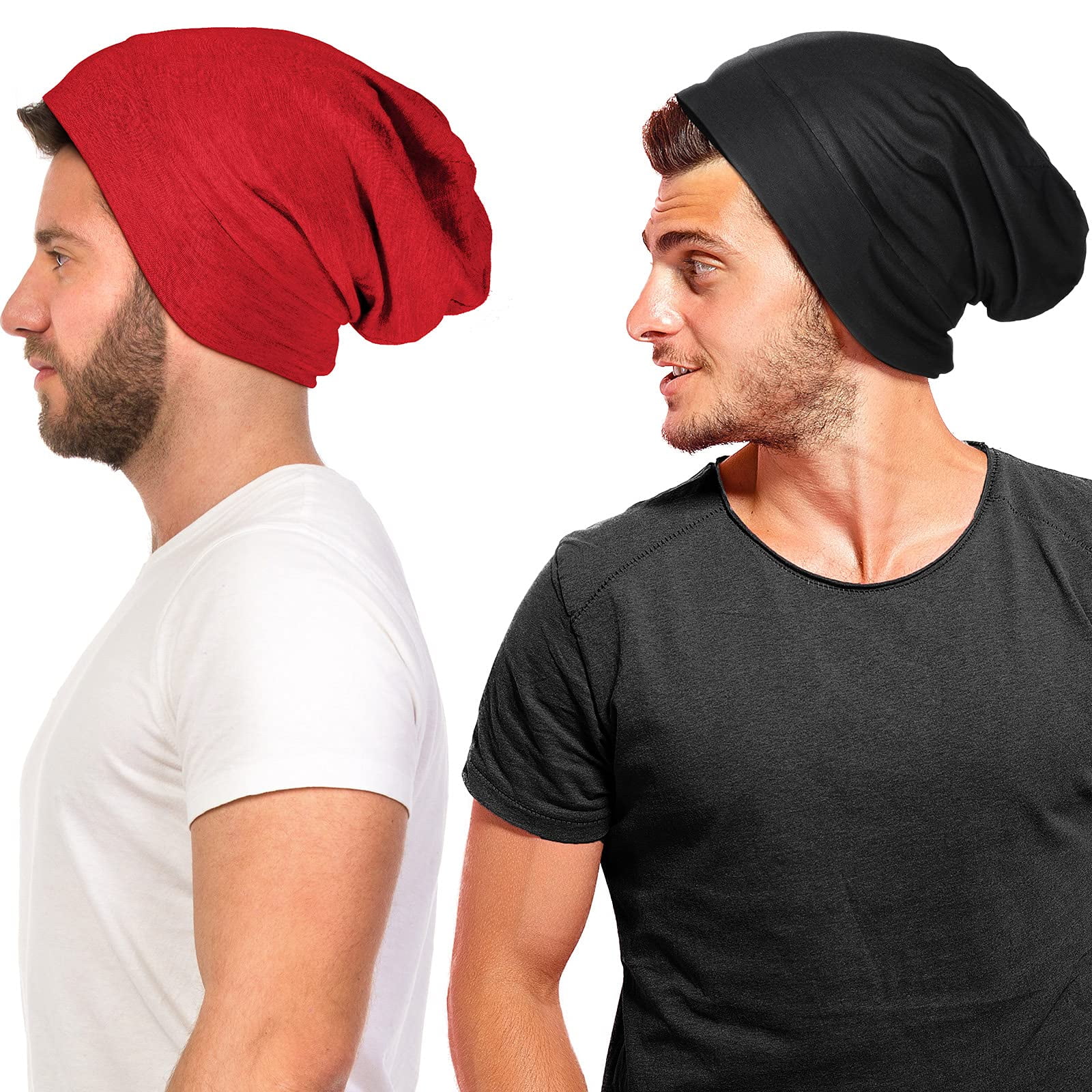 2 Pieces Silk Satin Bonnet for Mens with Natural Curly Wave Hair (Black ...