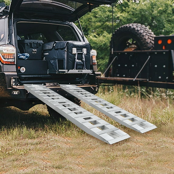 2 Pieces Silver Truck Car Auto Trailer Ramps, 2pcs Aluminum Trailer ...