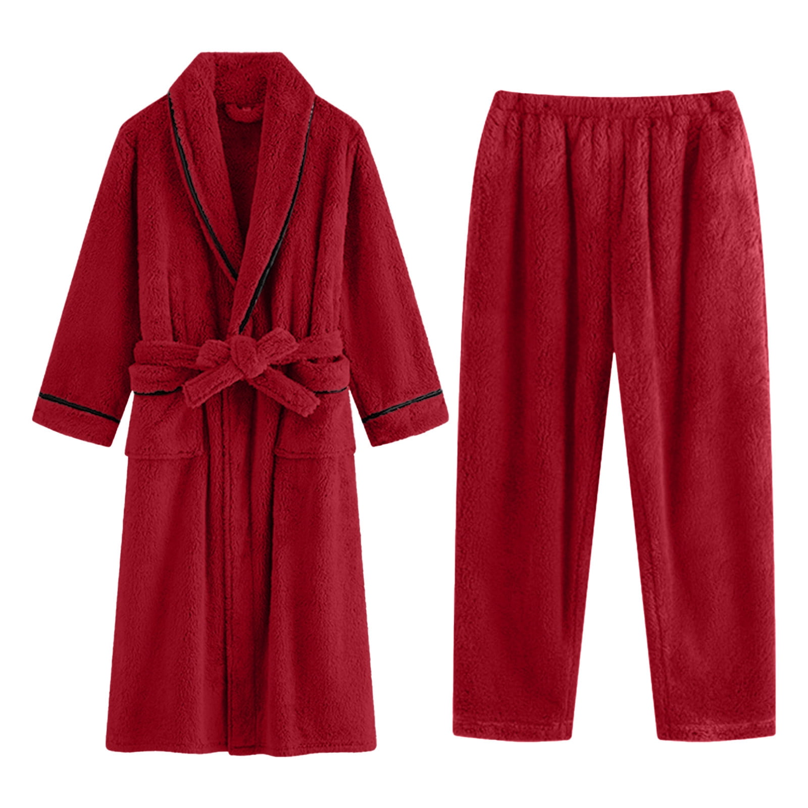 2 Pieces Sleepwear Sets For Mens Bandage Pull Rope Nightgown Casual ...