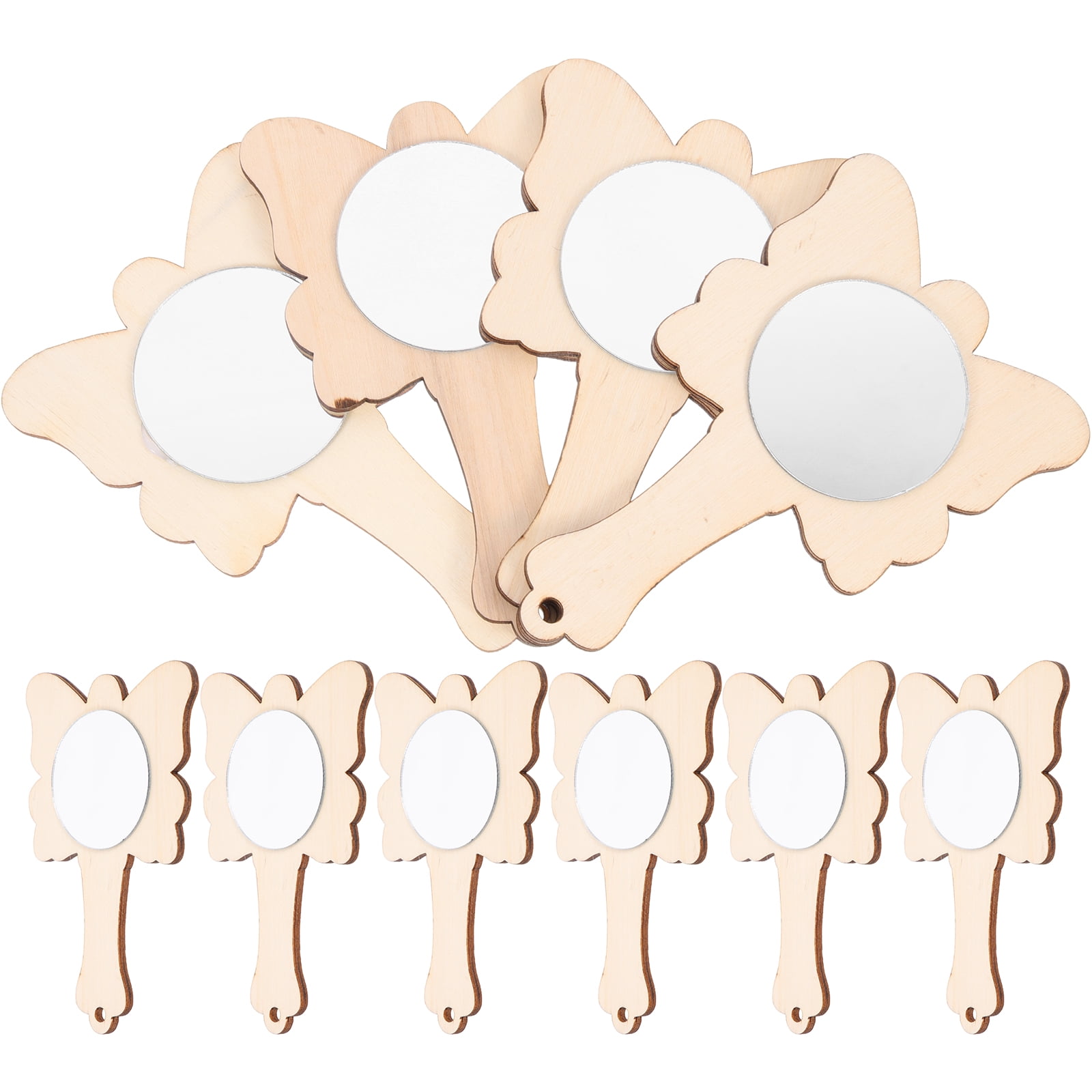 2 Pieces Small Craft Mirrors Wooden Funny Crafts Light Brown Toddler ...