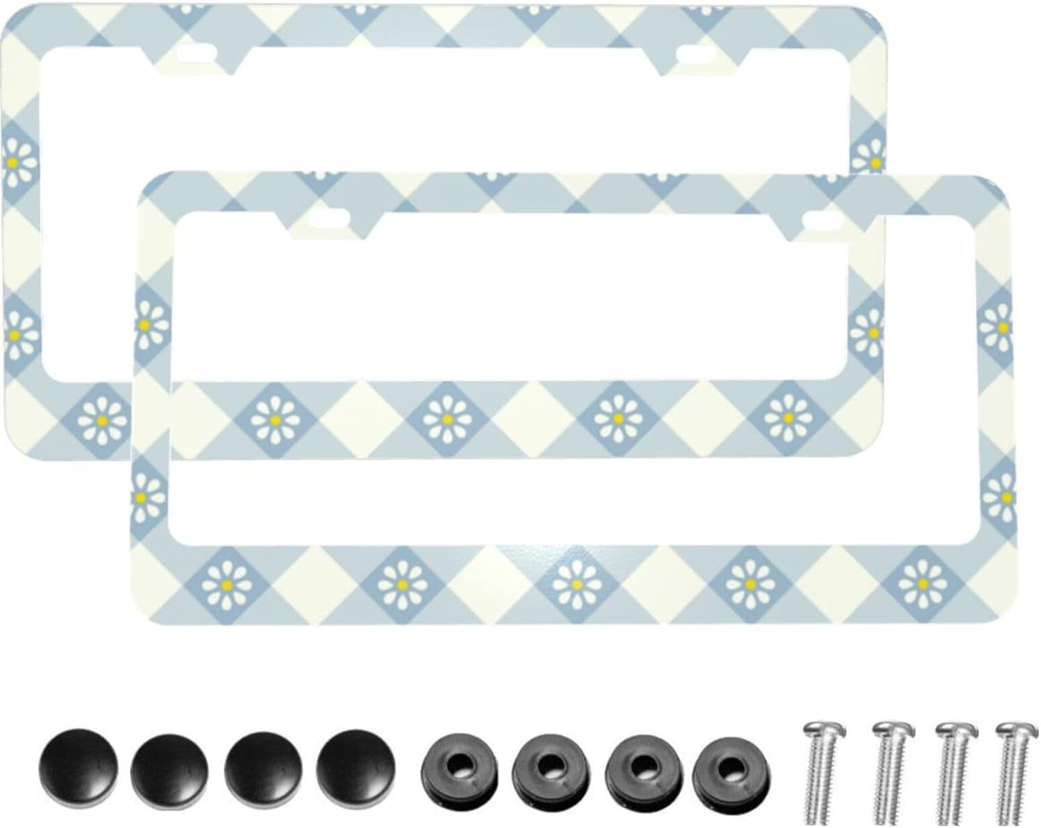 2 Pieces Small Daisy Flowers Metal License Plate Frame with Screw Caps ...