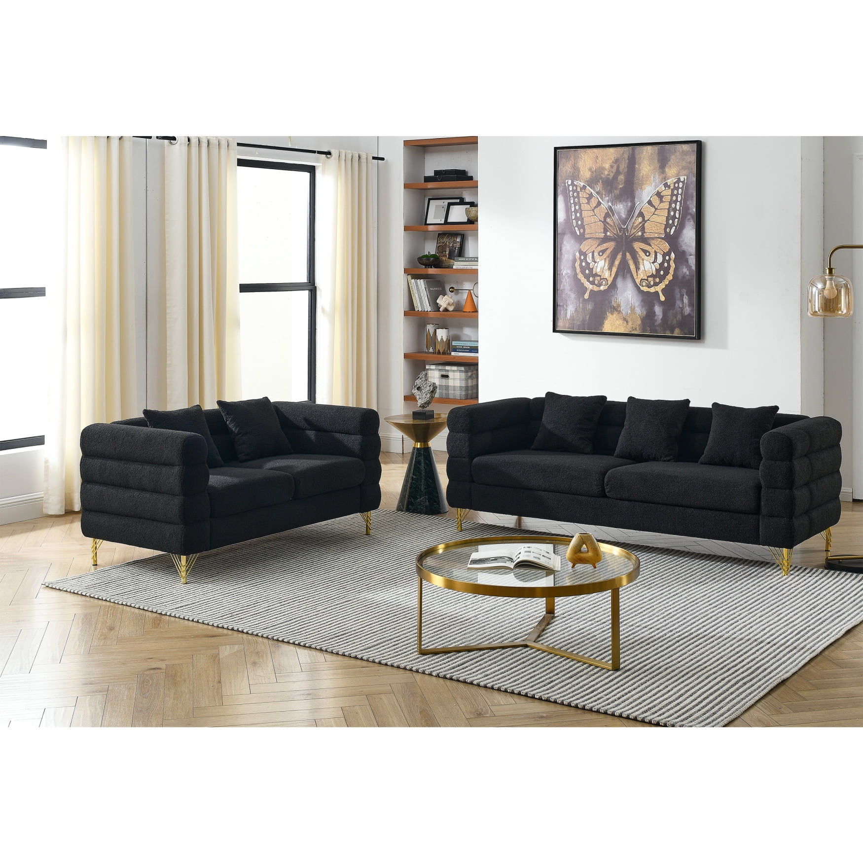 2 Pieces Sofa Sets Include 3 Seater Sofa and Loveseat, Modern Teddy ...