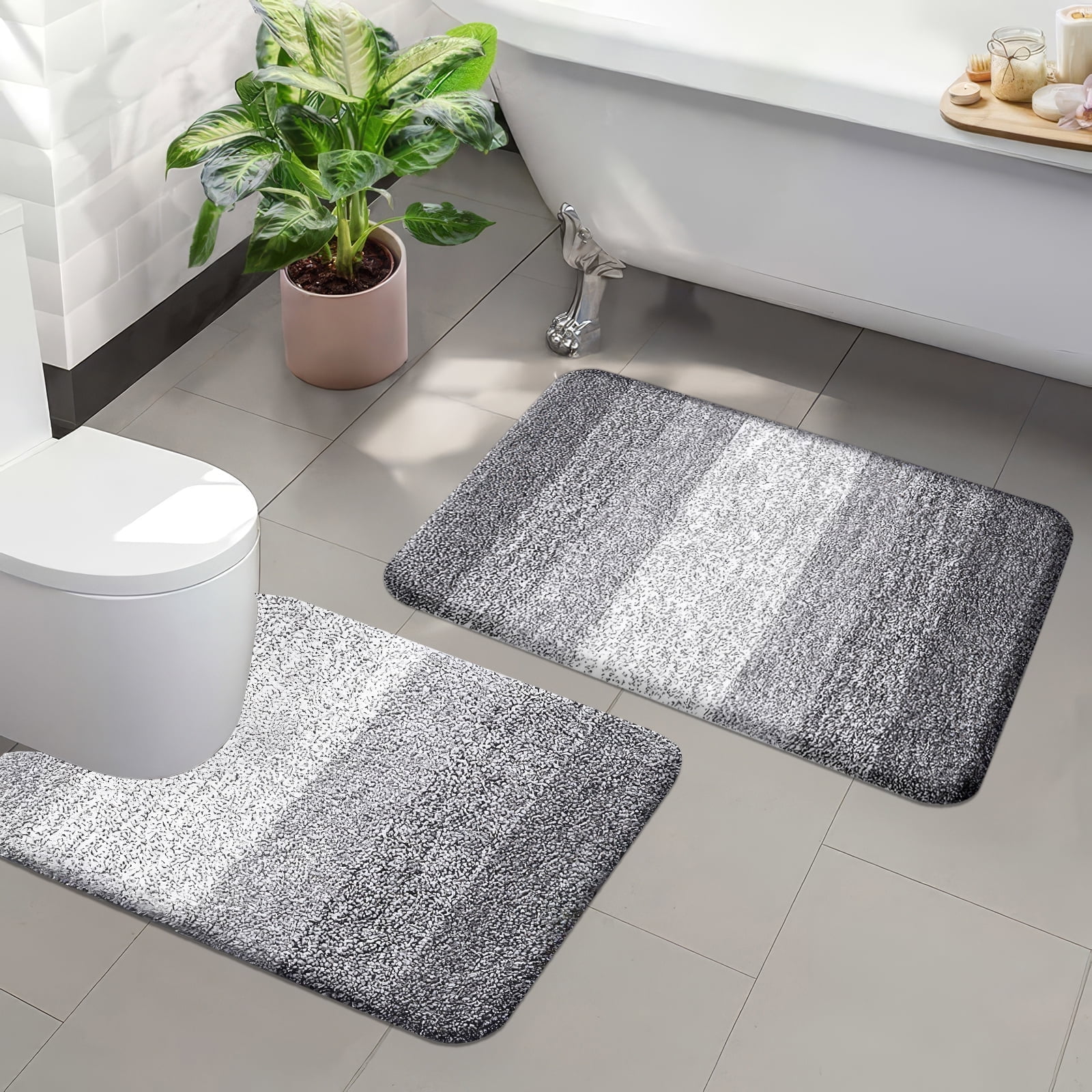 2 Pieces Soft Bathroom Rugs, Soft Absorbent Microfiber Bath Mat, Non ...