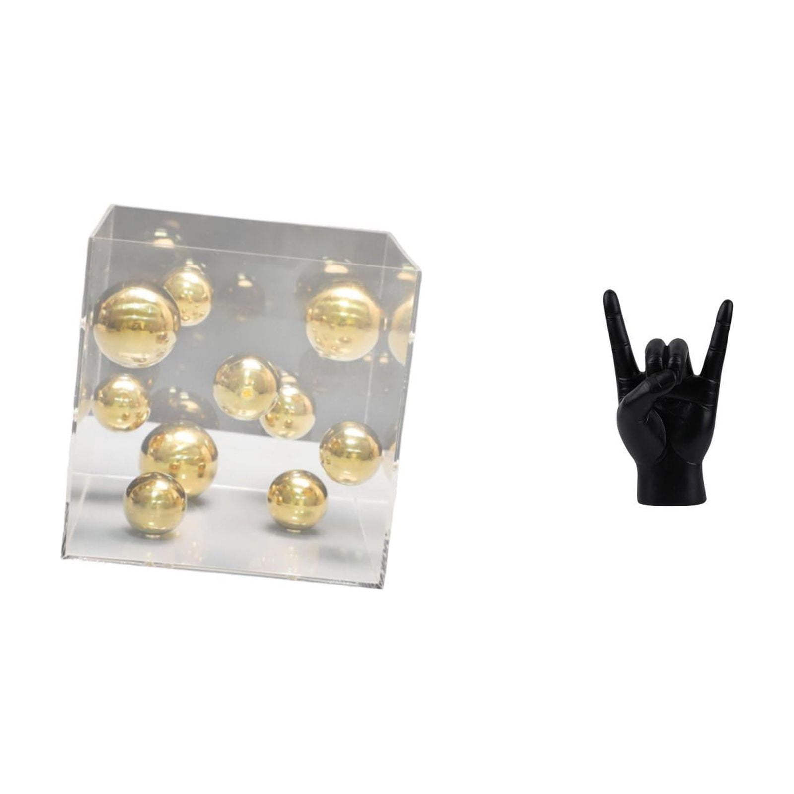 2 Pieces Square Acrylic Box Rock Gesture Statue Clear Ball Ornament ...