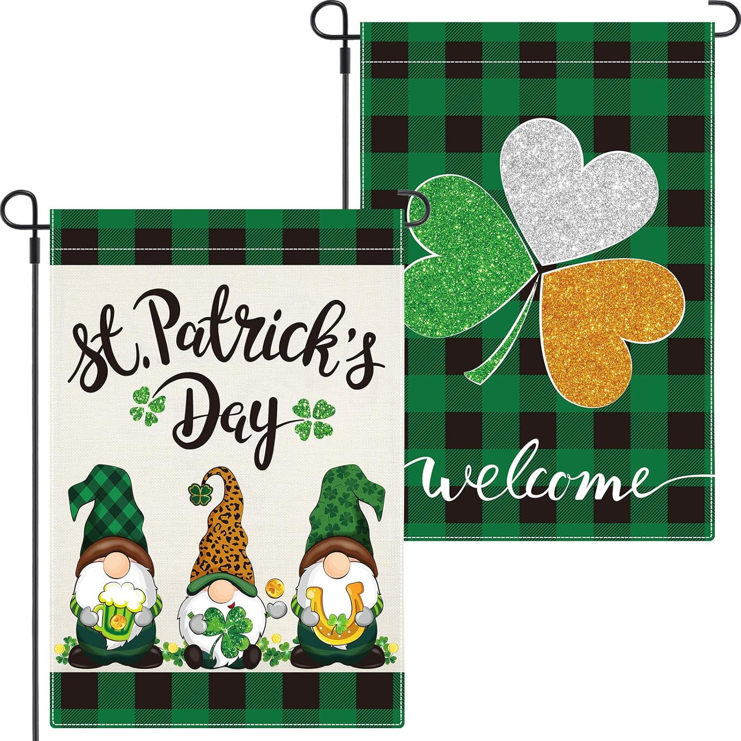 2 Pieces St Patrick''s Day Garden Flag Gnome Shamrock 18 x 12 Inch Yard ...