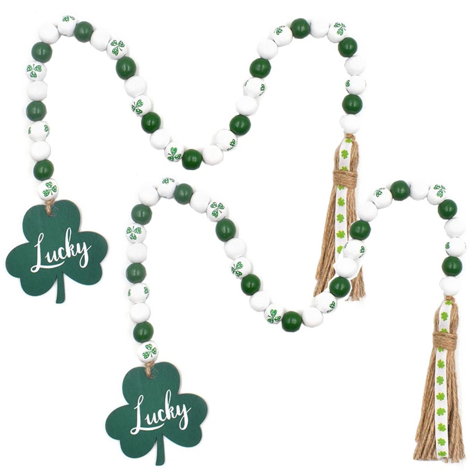 2 Pieces St. Patrick's Day Wood Bead Garlands With Tassel Irish Sham ...