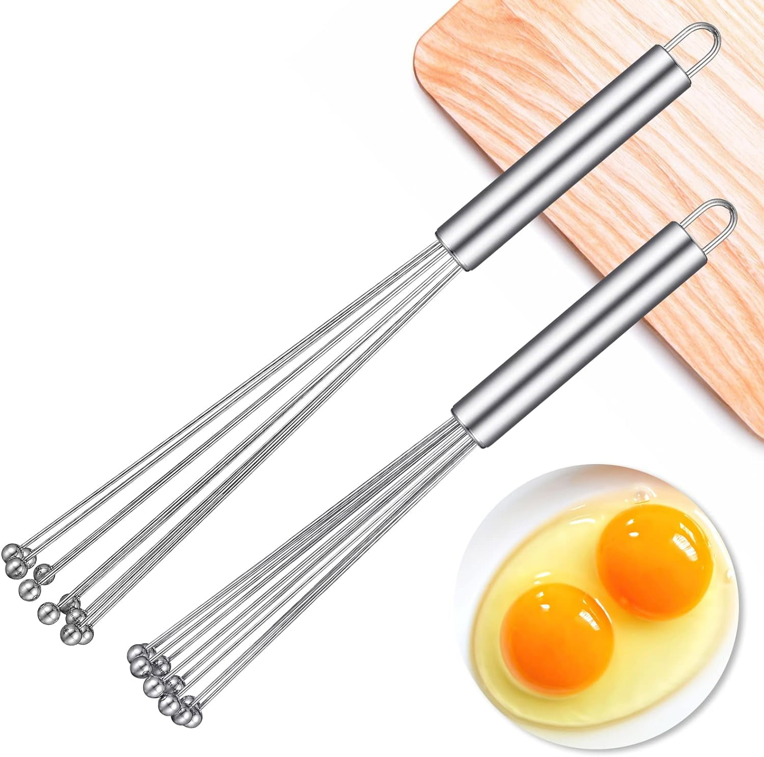 2 Pieces Stainless Steel Ball Whisk Wire Egg Beater Manual Mixer Whisk ...