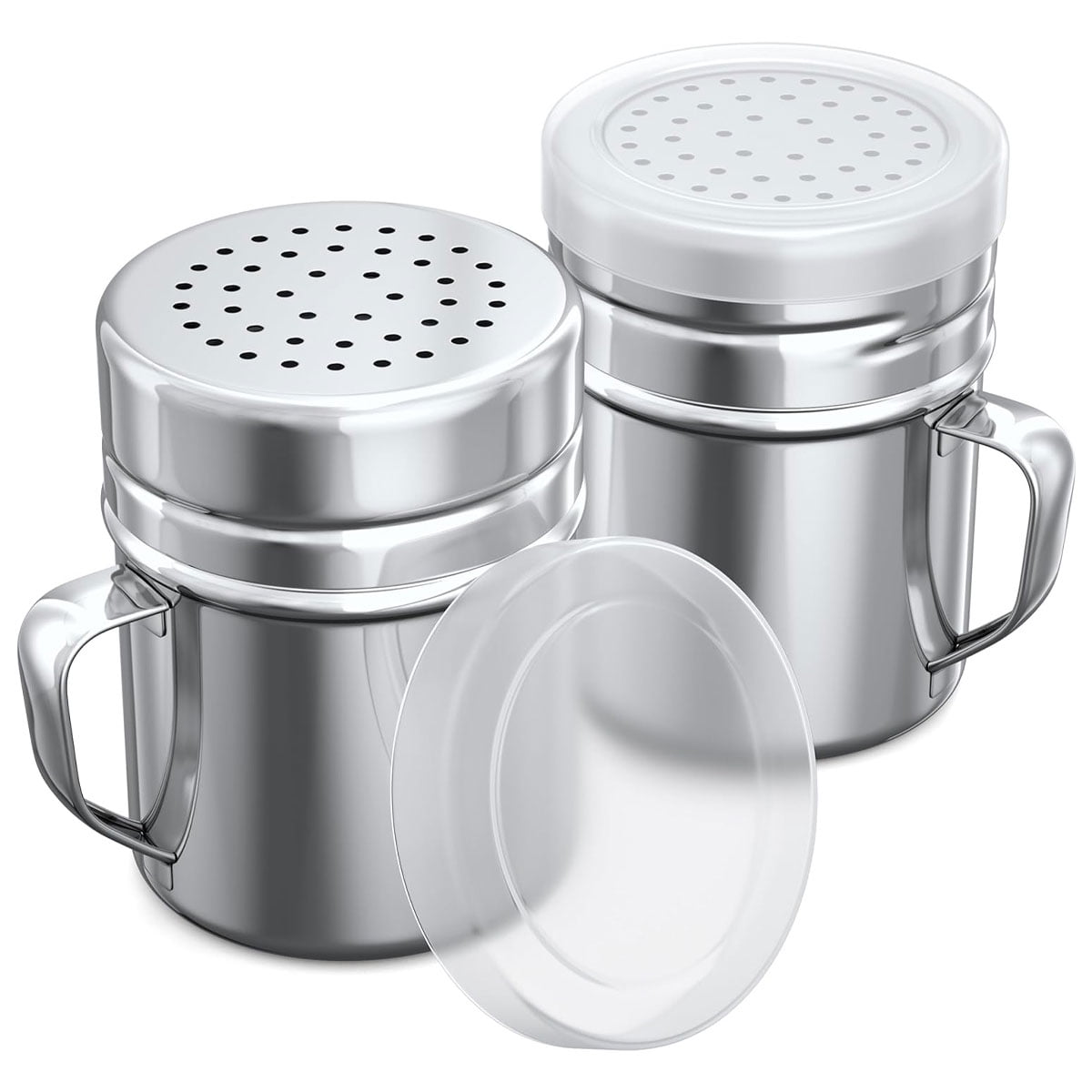 2 Pieces Stainless Steel Dredge Shaker,with Lid and Handle Salt and ...