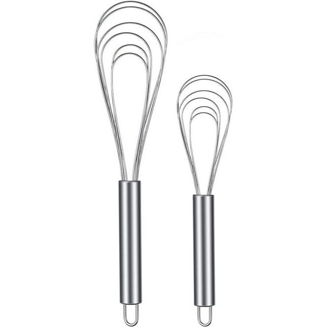 2 Pieces Stainless Steel Flat Wire Egg Whisk, 8-Inch and 10-Inch ...