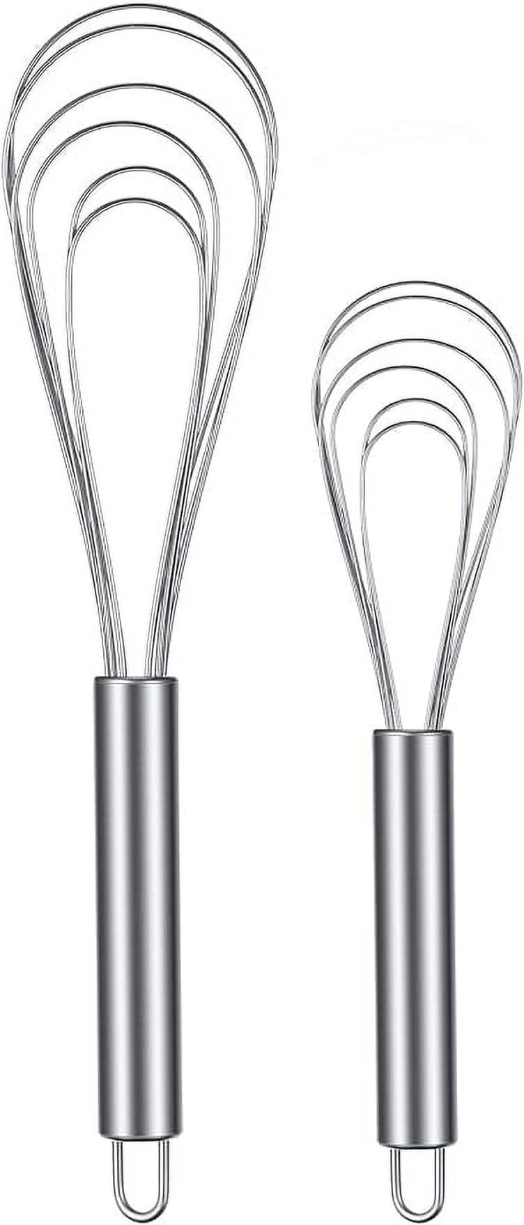 ZDWQFA 2 Pieces Stainless Steel Flat Wire Egg Whisk, 8-Inch and 10-Inch ...